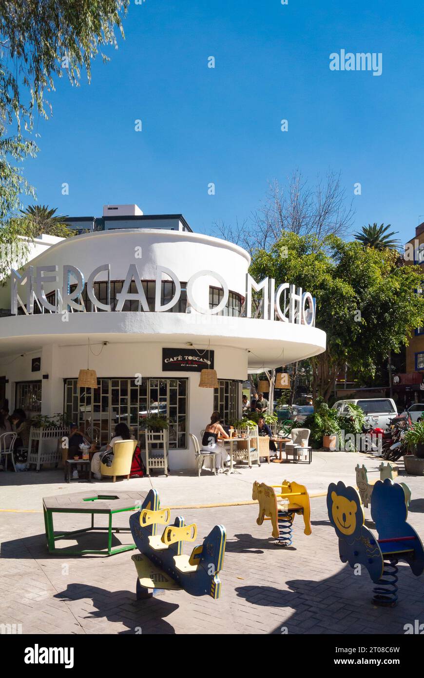 Mexico City, CDMX, Mexico, The square of Condesa area with a market and ...