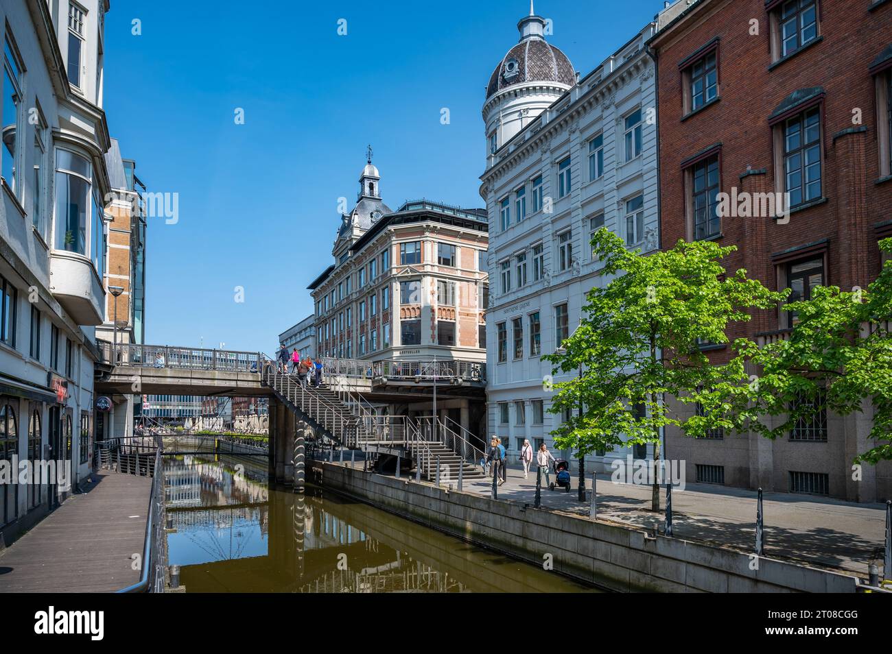 City center of Aarhus with river and lots of old Buildings, bridge ...
