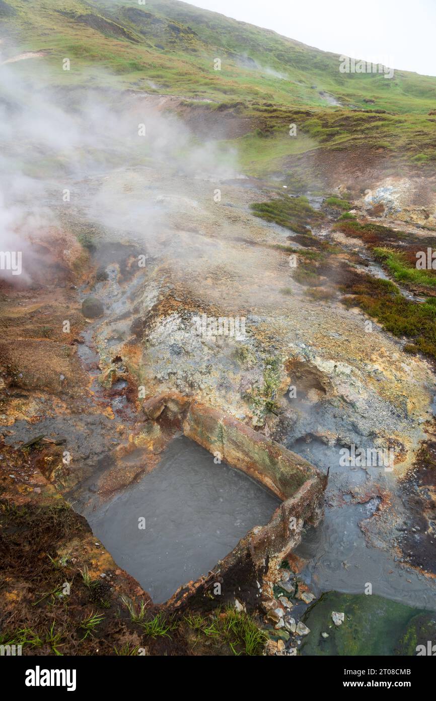 The Hveradalir Geothermal Area in Iceland on a Foggy Summer Day Stock ...