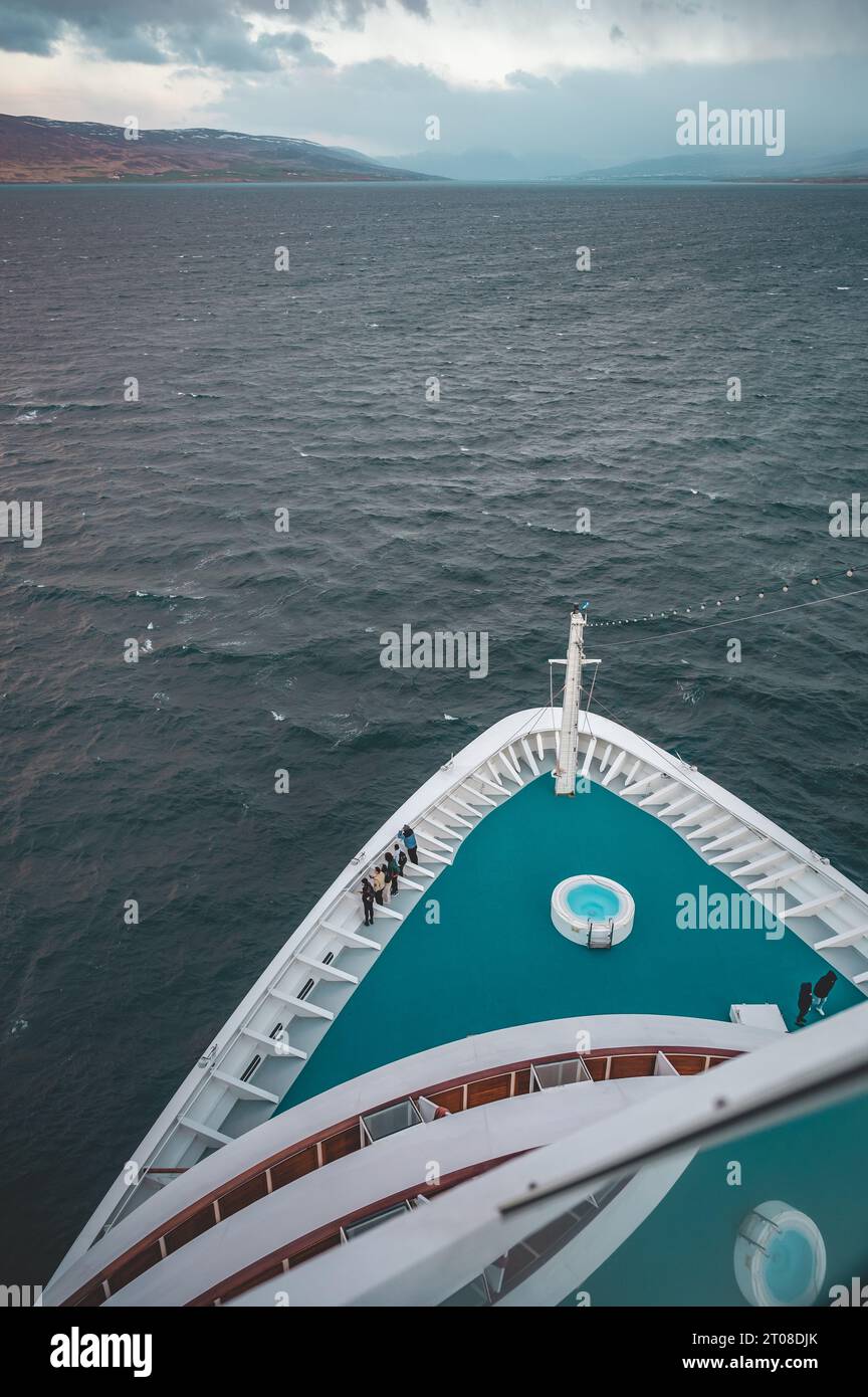 Cruise ship bow of AIDA Bella, high angle view with swimming pool and ...