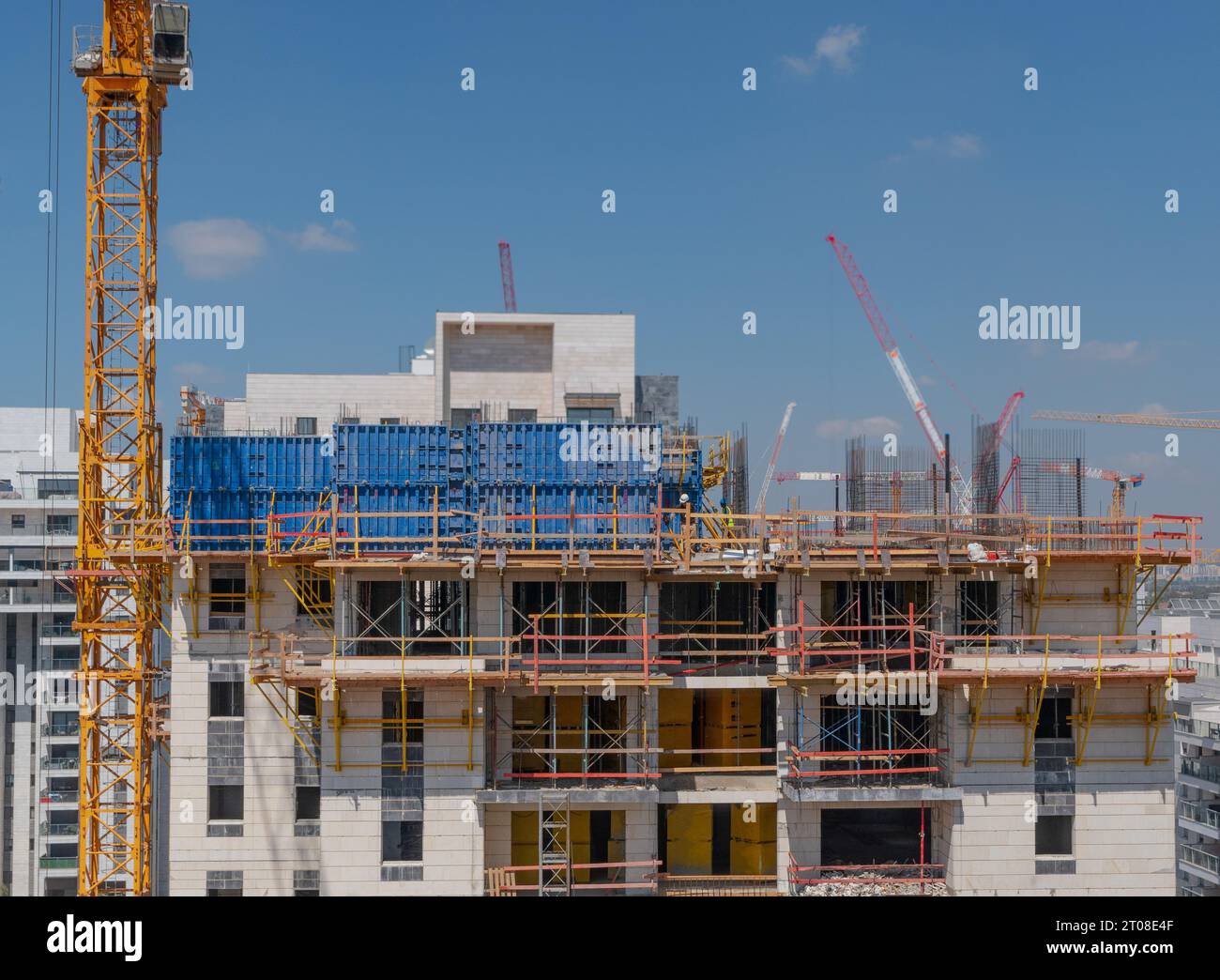 The process of building a multi-story building, pouring concrete ...