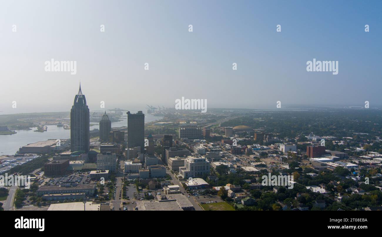 Aerial view of the downtown Mobile, Alabama skyline on a sunny October ...