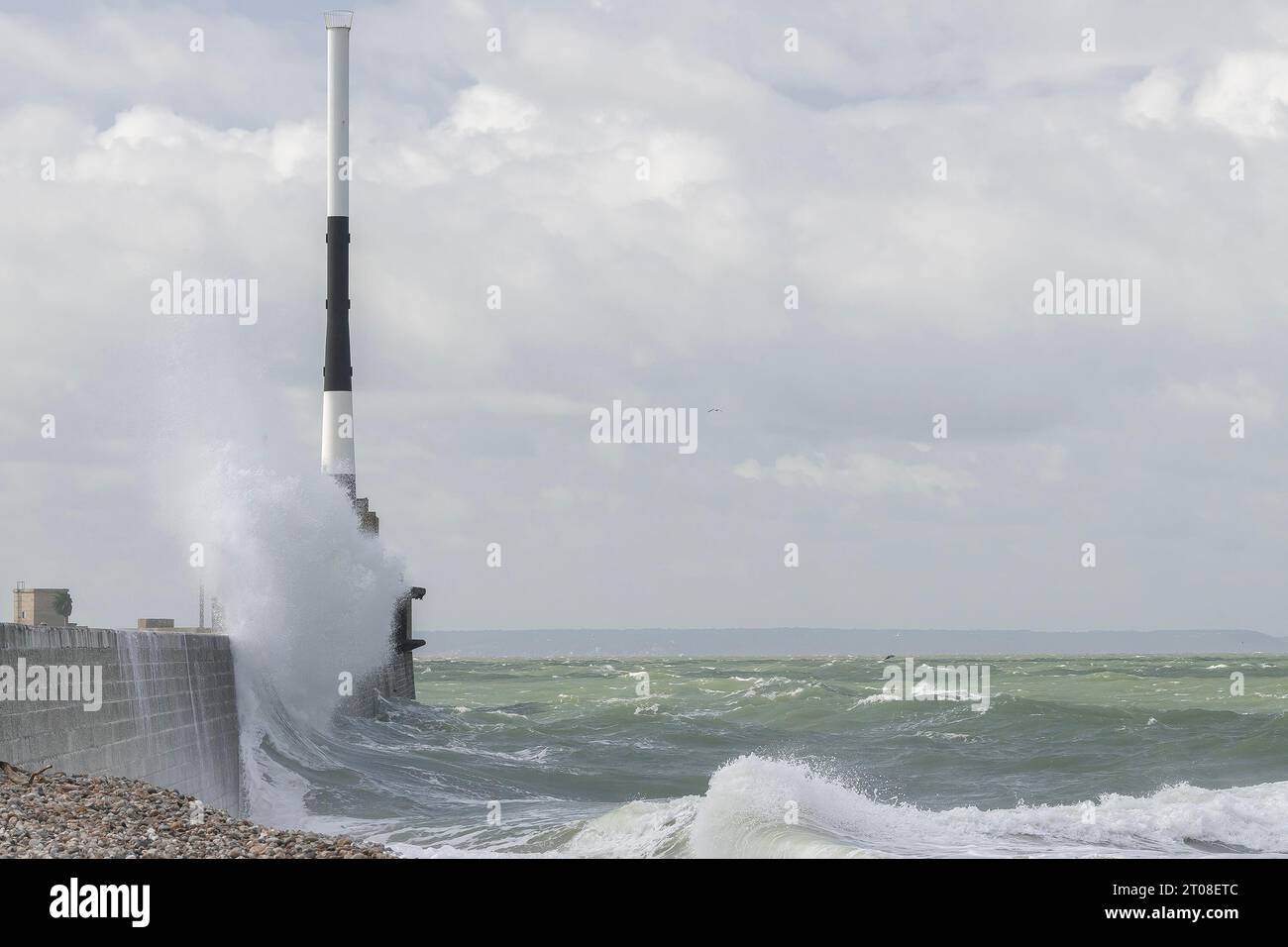 Le Havre, France - Waves crashing into jetty during storm Stock Photo ...