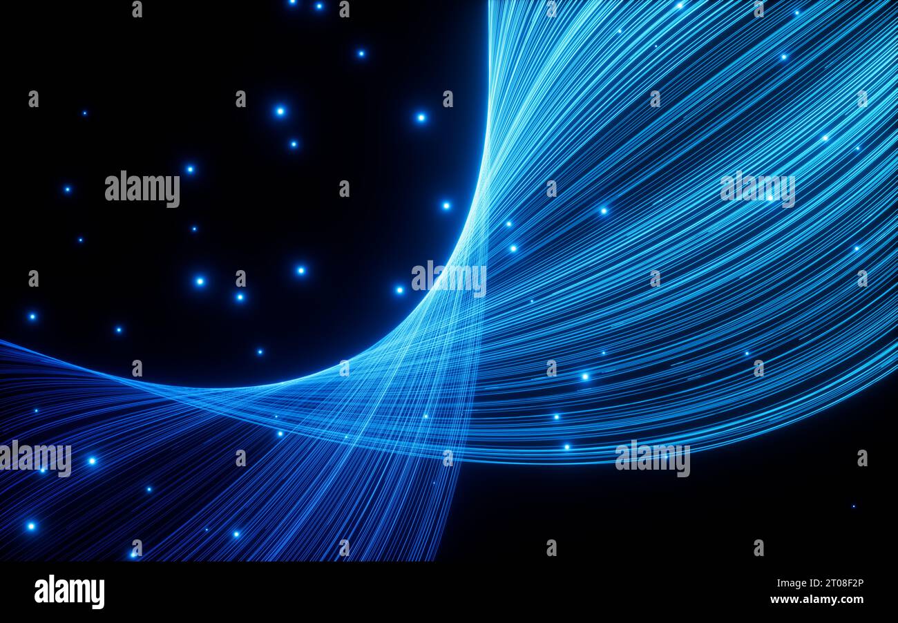 Abstract glowing particles trail, magic glow energy motion particles ...