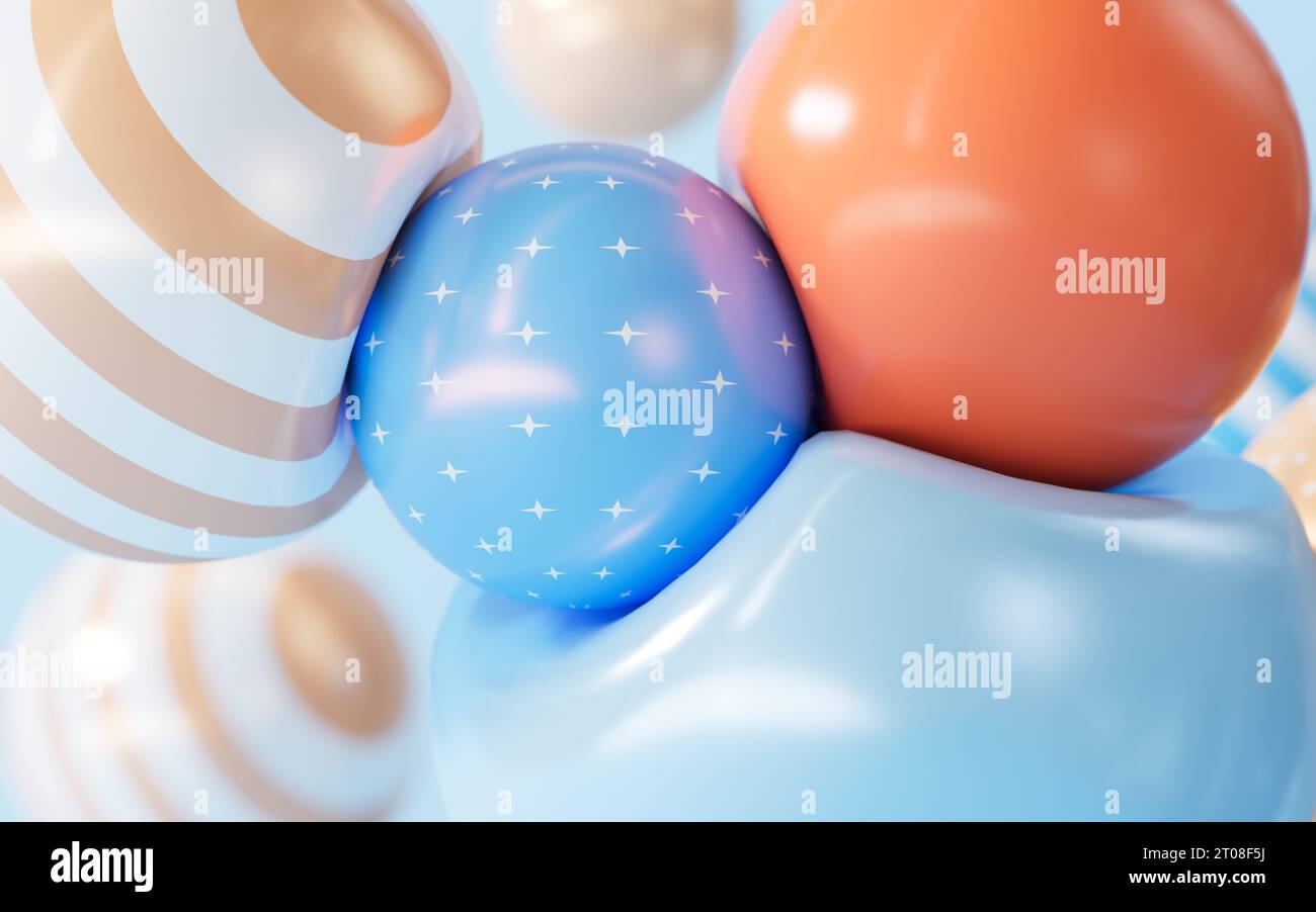 Cartoon colorful and bouncing spheres, 3d rendering. Digital drawing ...