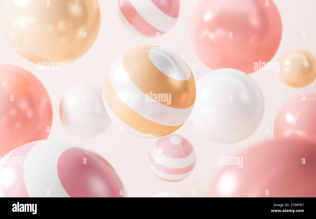 Cartoon colorful and bouncing spheres, 3d rendering. Digital drawing ...