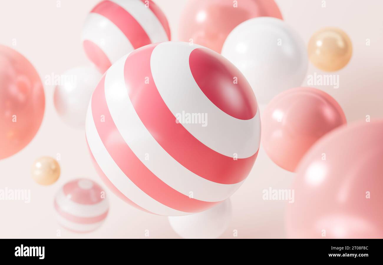 Cartoon colorful and bouncing spheres, 3d rendering. Digital drawing ...