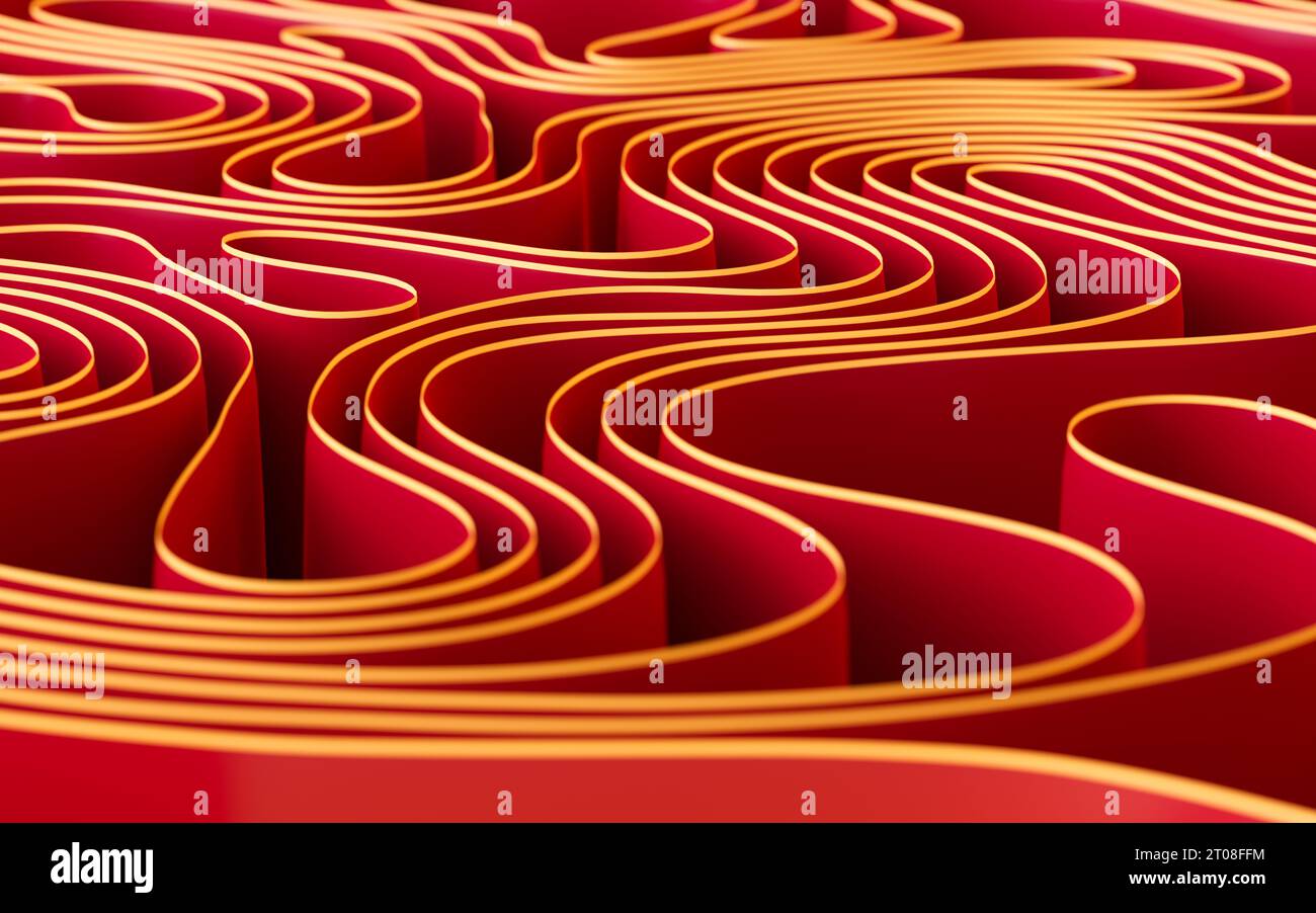 Abstract flowing curves, folded ribbons, fashion wallpaper with wavy ...