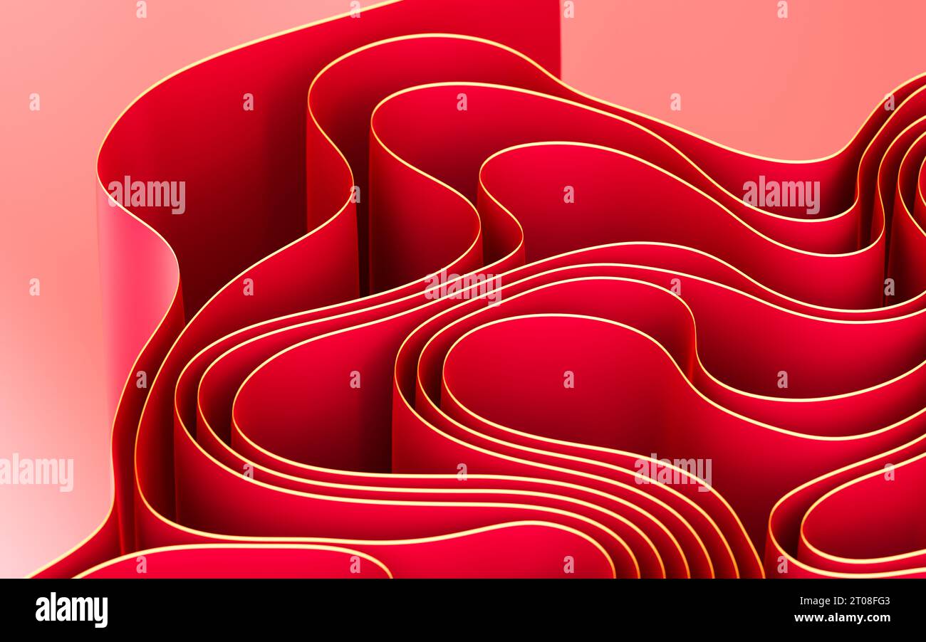Abstract flowing curves, folded ribbons, fashion wallpaper with wavy ...
