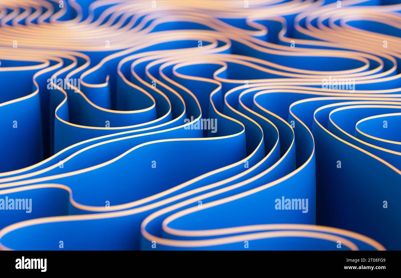 Abstract flowing curves, folded ribbons, fashion wallpaper with wavy ...