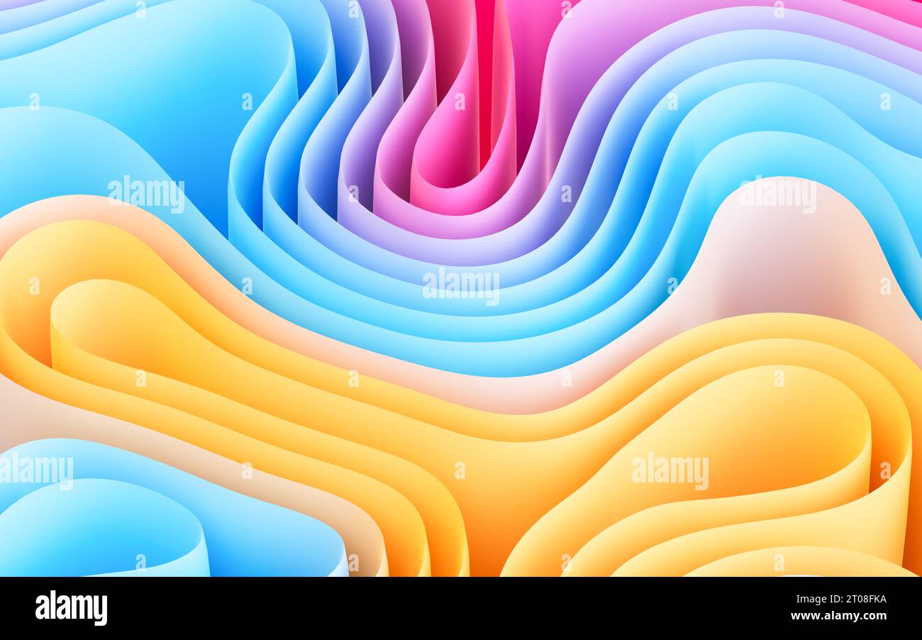 Abstract flowing curves, folded ribbons, fashion wallpaper with wavy ...