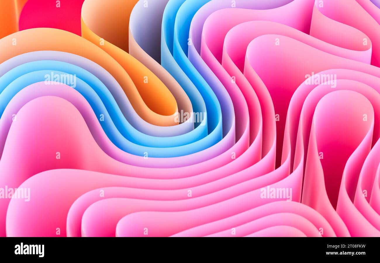 Abstract flowing curves, folded ribbons, fashion wallpaper with wavy ...