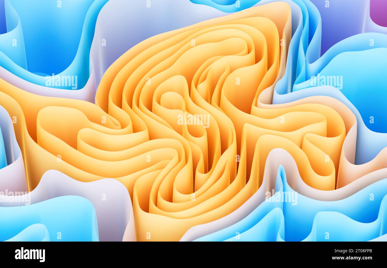 Abstract flowing curves, folded ribbons, fashion wallpaper with wavy ...