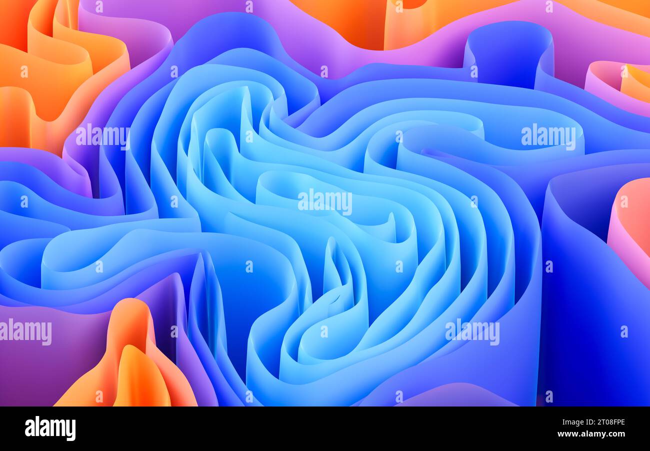 Abstract flowing curves, folded ribbons, fashion wallpaper with wavy ...