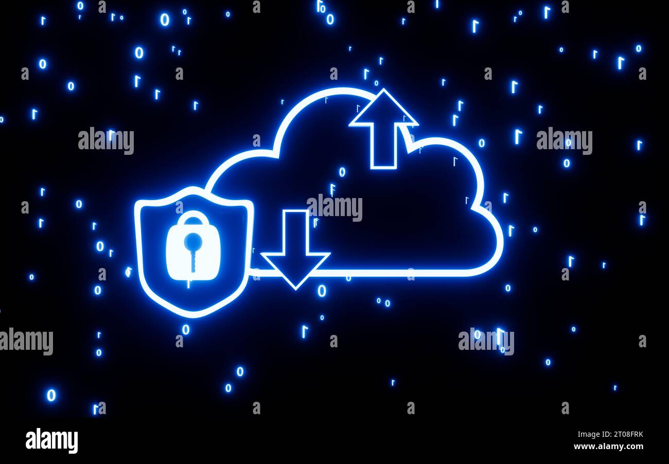 Cloud Computing And Shield Data Encryption And Protection 3d Rendering Digital Drawing Stock