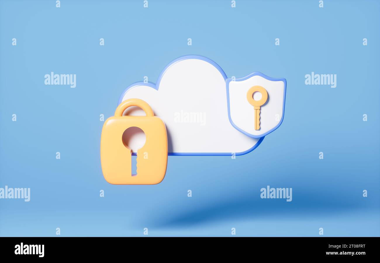 Cloud computing and shield, data encryption and protection, 3d ...