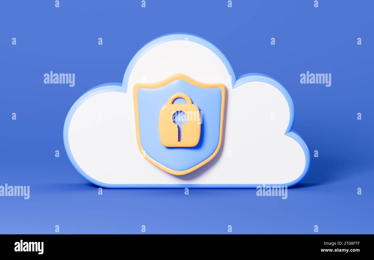 Cloud computing and shield, data encryption and protection, 3d ...