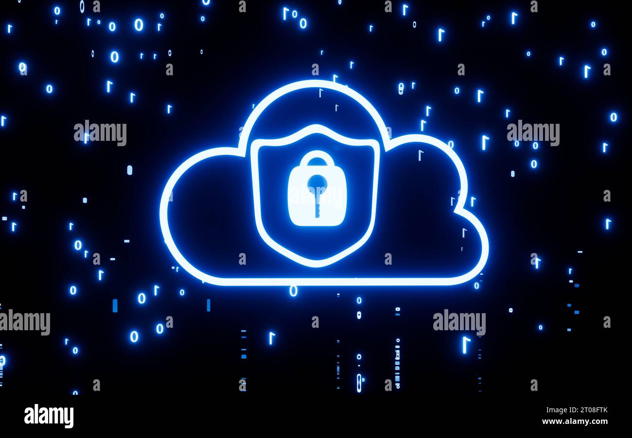 Cloud computing and shield, data encryption and protection, 3d ...