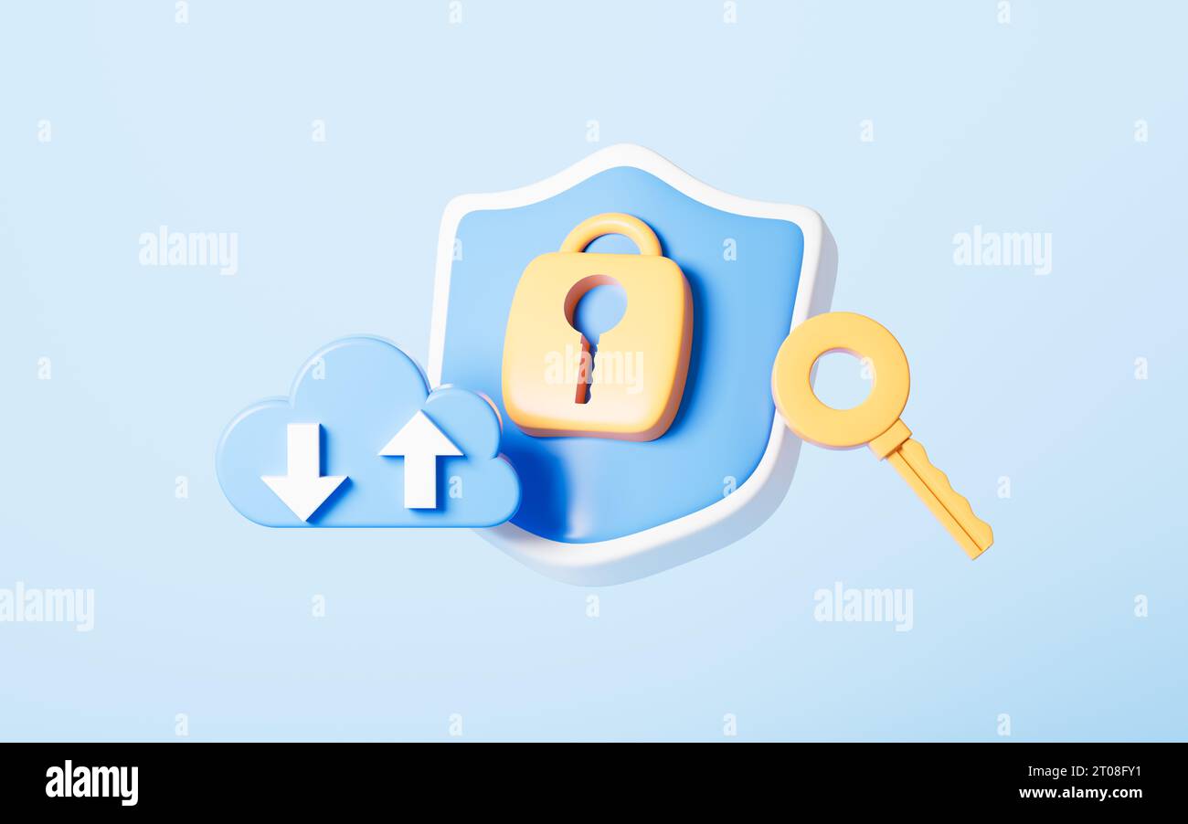 Cloud computing and shield, data encryption and protection, 3d rendering. Digital drawing Stock ...