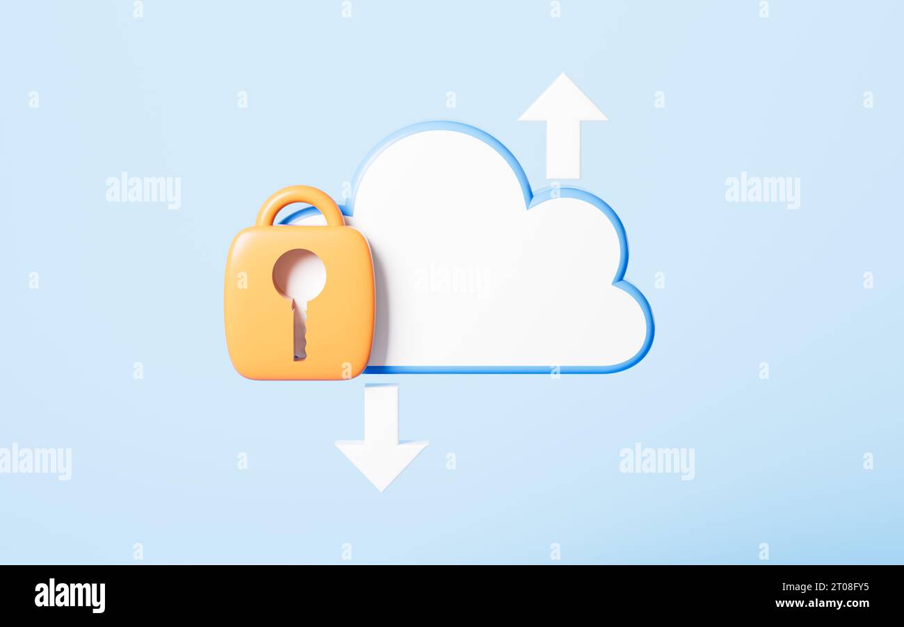 Cloud computing and shield, data encryption and protection, 3d ...