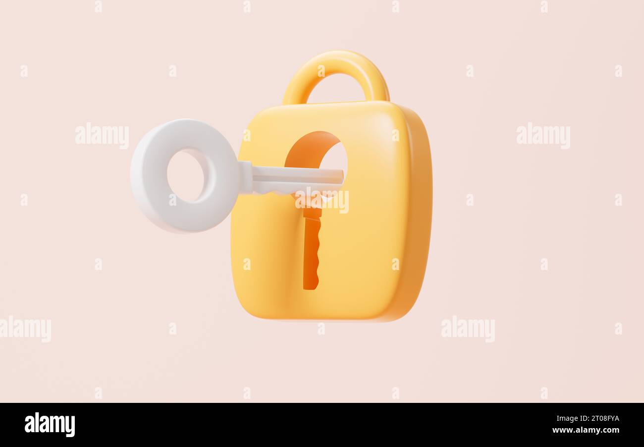 Cartoon key and encryption shield, 3d rendering. Digital drawing Stock ...