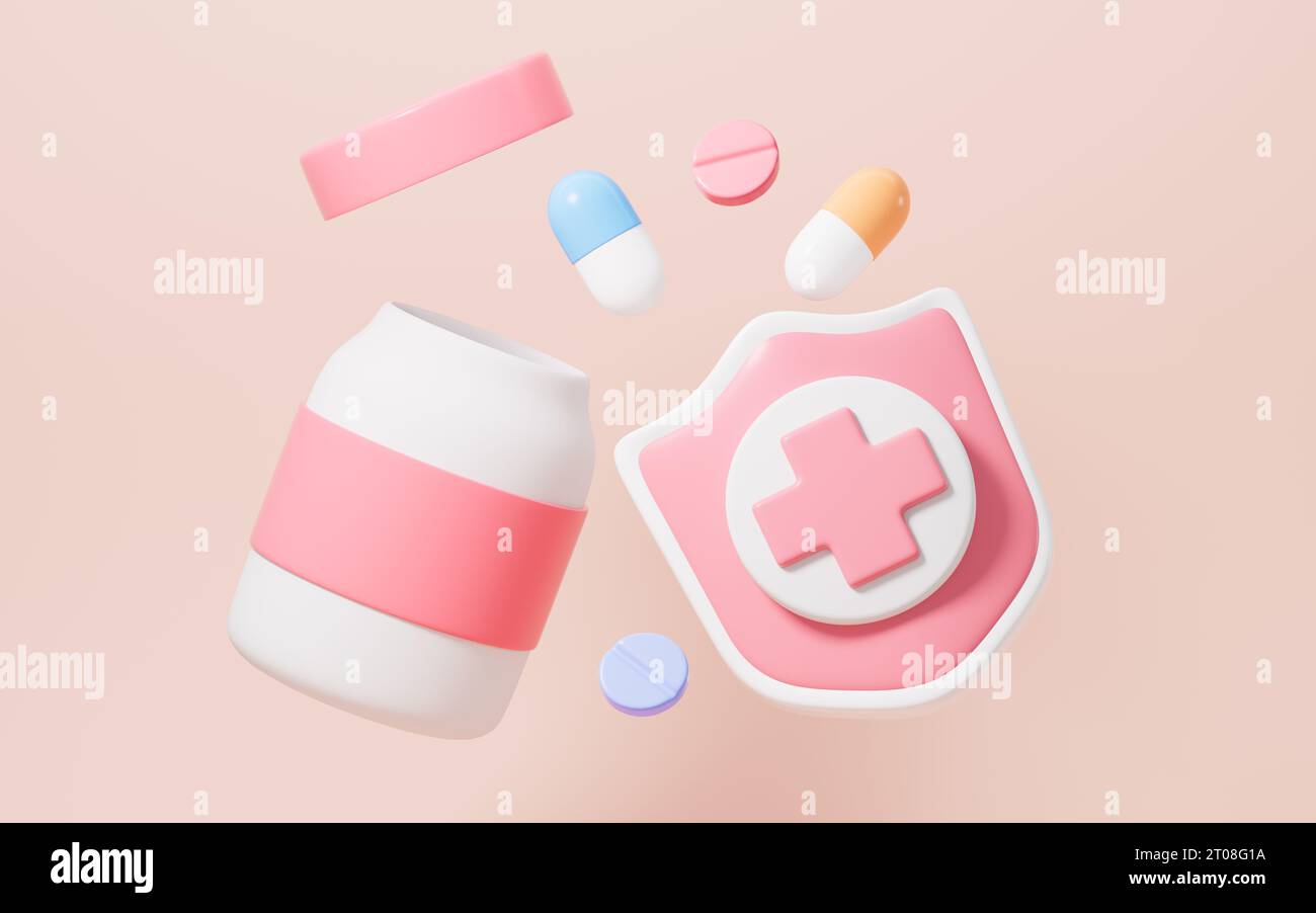 Cartoon shield with cross , disease protection, drug therapy and ...