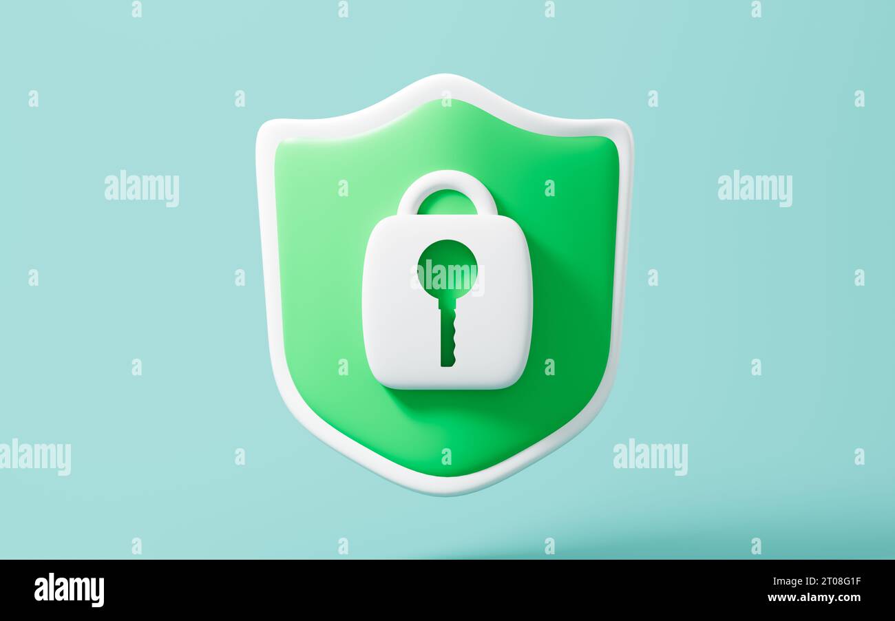 Cartoon encryption shield in the green background, 3d rendering ...