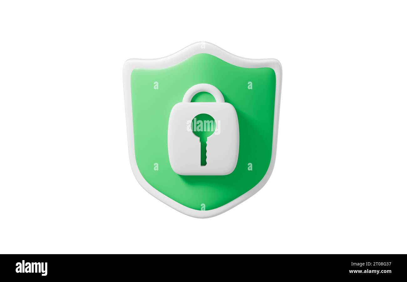 Cartoon encryption shield in the white background, 3d rendering ...