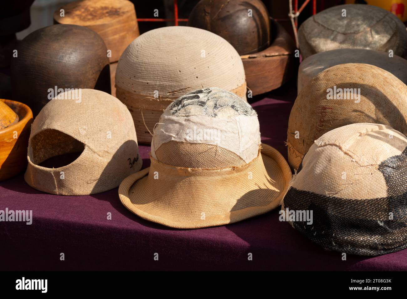 Italy, Lombardy, Flea Market, Old Forms For Hat Production Stock Photo ...
