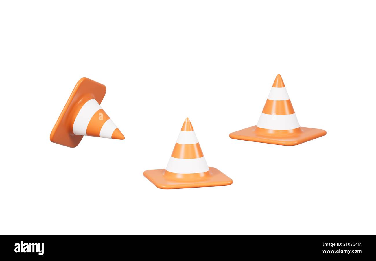 Cartoon traffic cone in the white background, 3d rendering. Digital ...