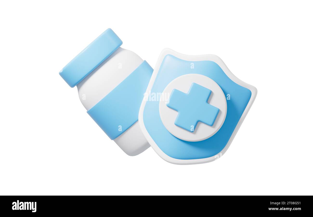 Cartoon shield with cross , disease protection, drug therapy and ...