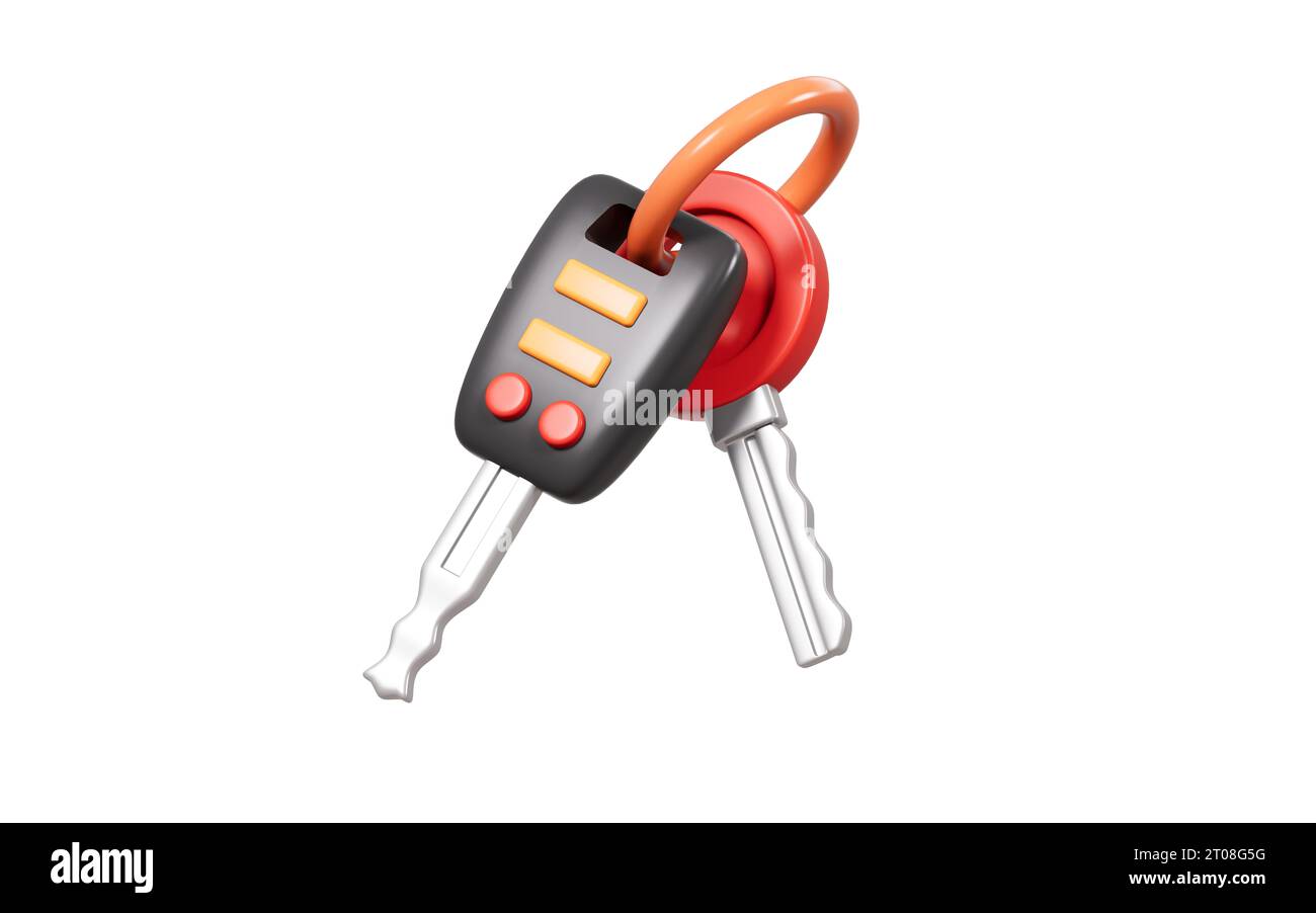 A bunch of car keys on the white background, 3d rendering. Digital ...
