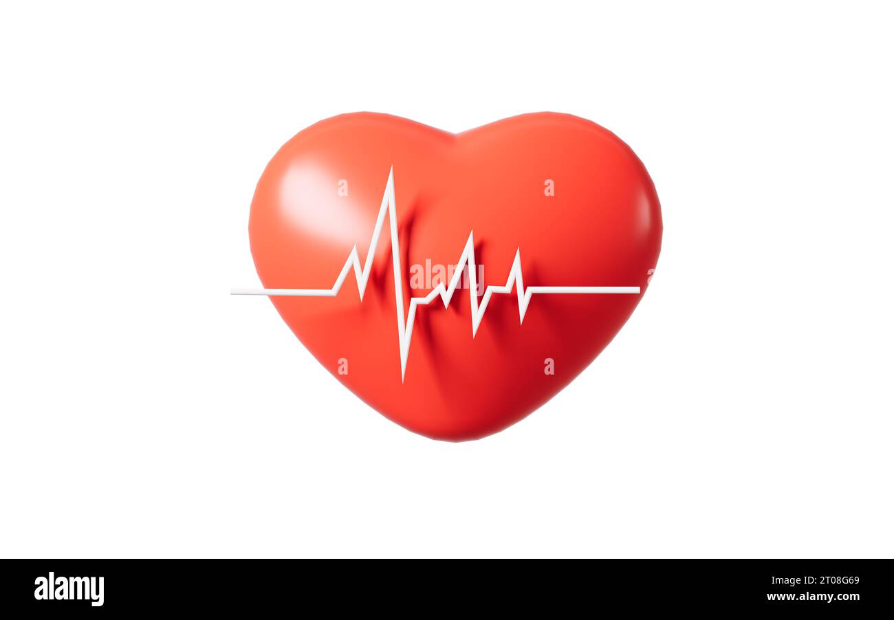 Human heart beat rate line and cardiogram pulse heartbeat, 3d rendering ...