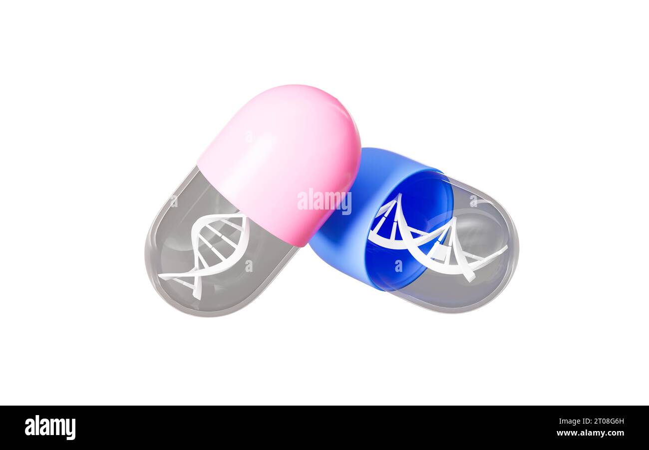 Cartoon DNA and capsule, 3d rendering. Digital drawing Stock Photo - Alamy