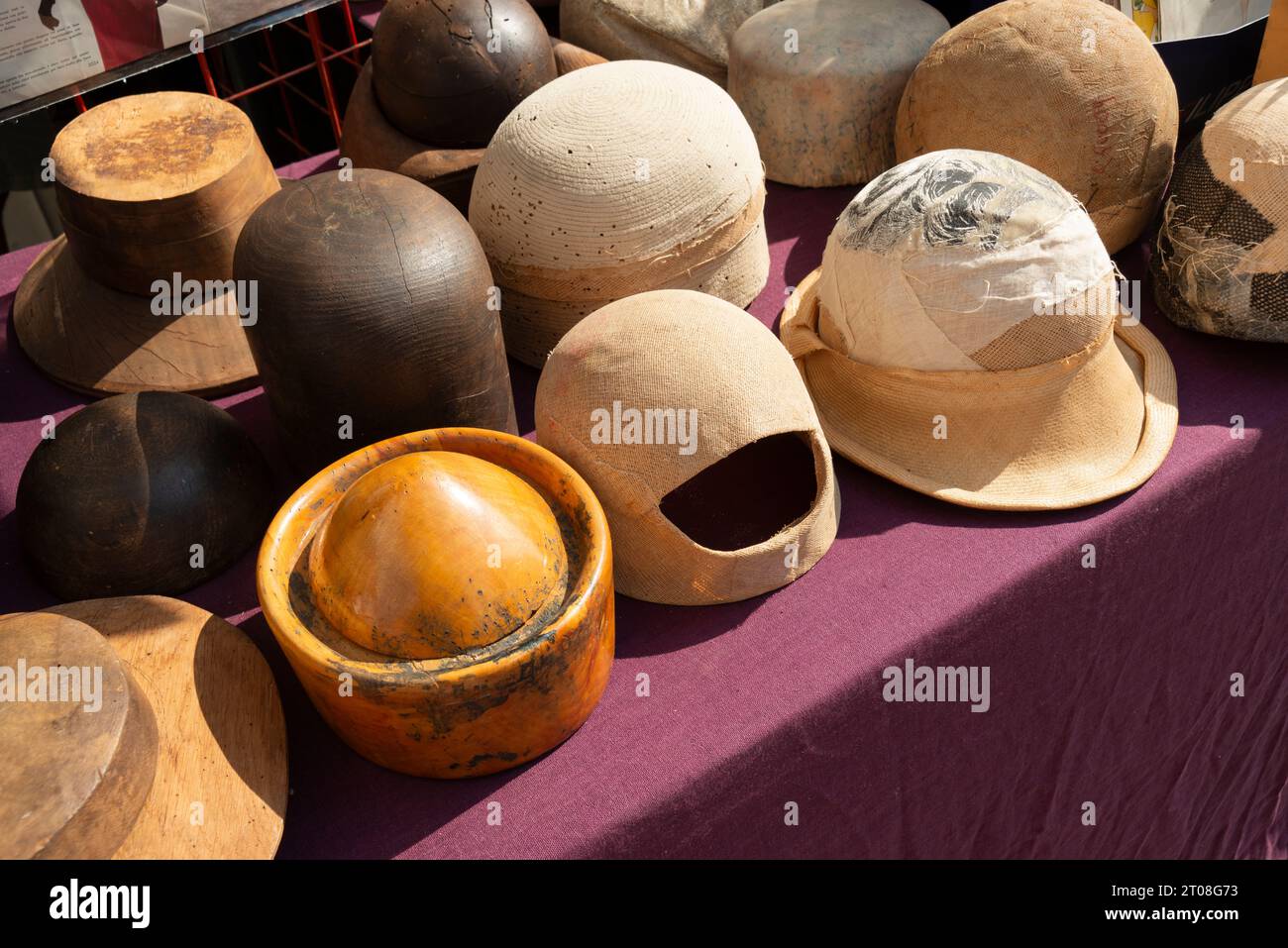 Italy, Lombardy, Flea Market, Old Forms For Hat Production Stock Photo ...