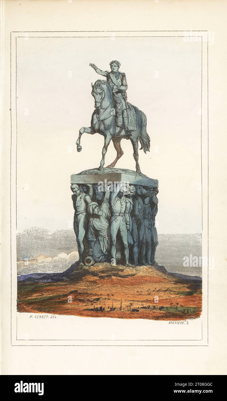Equestrian statue of Napoleon Bonaparte in military uniform wearing a ...