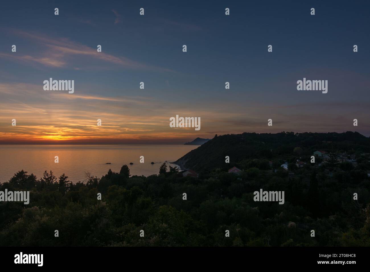 Gorgeous sunset to the sea from the western part of Greece, the ...