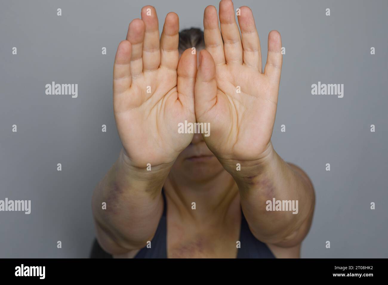 Female hand slose up. Stop fear, violence and abuse. Domestic violence ...