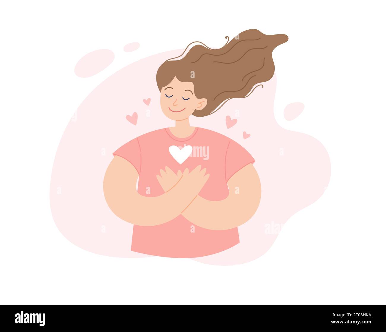 Self help concept. Young positive woman with her hand on the chest with ...