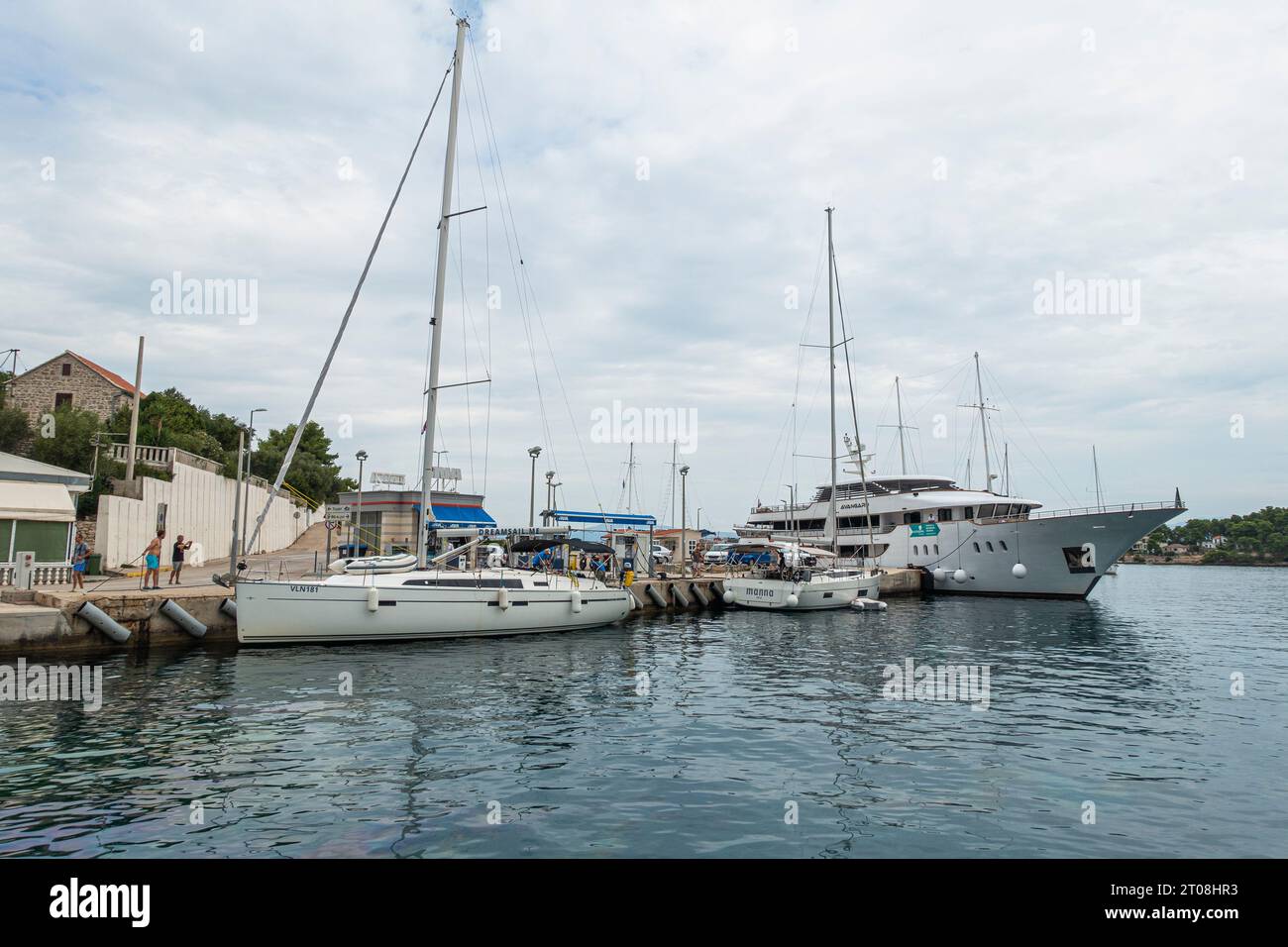 Rogac city, port, island of Solta, sailing yacht, cruising, sea, petrol ...