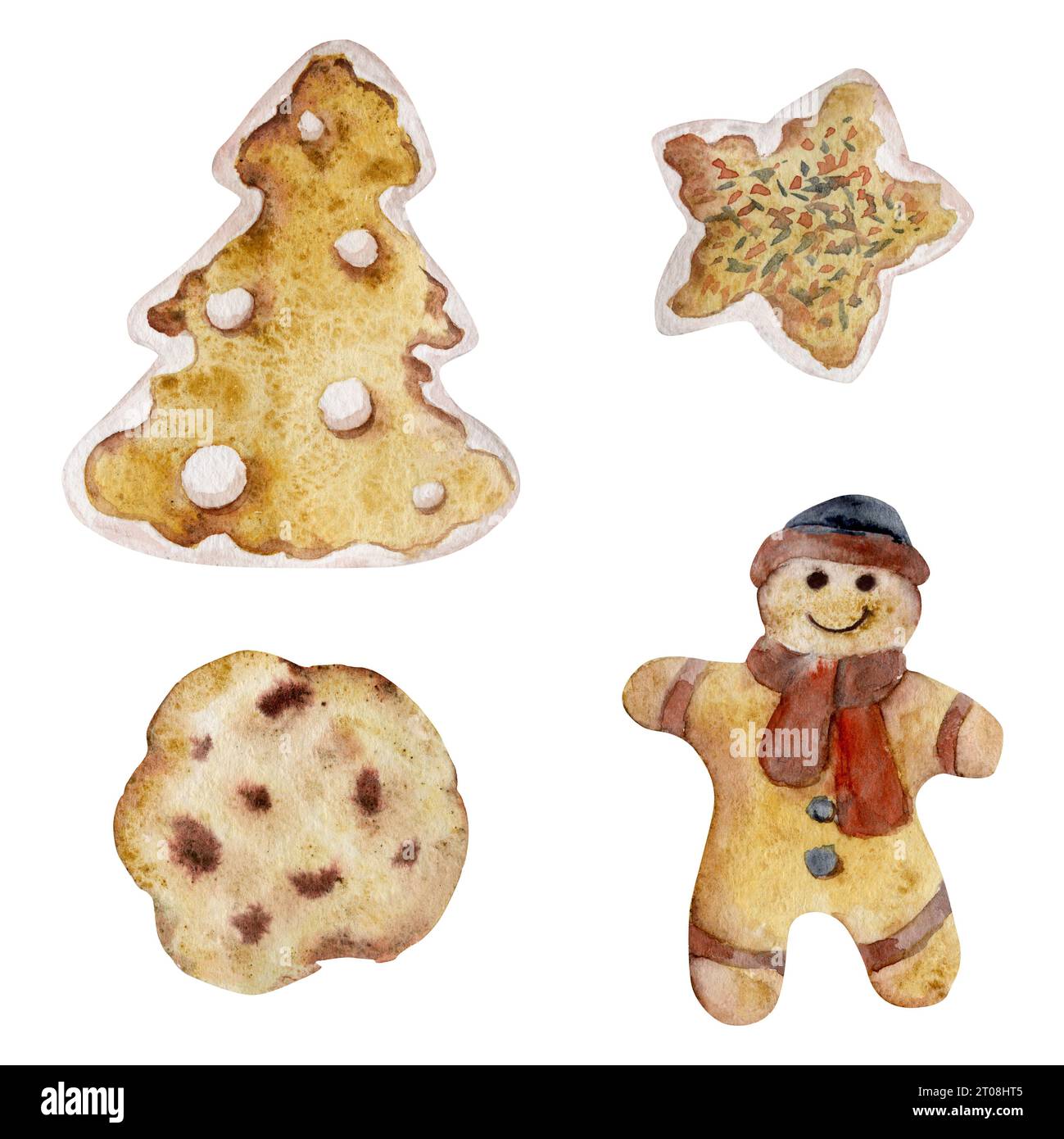 Hand drawn watercolor illustration. Homemade shortbread cookies ...