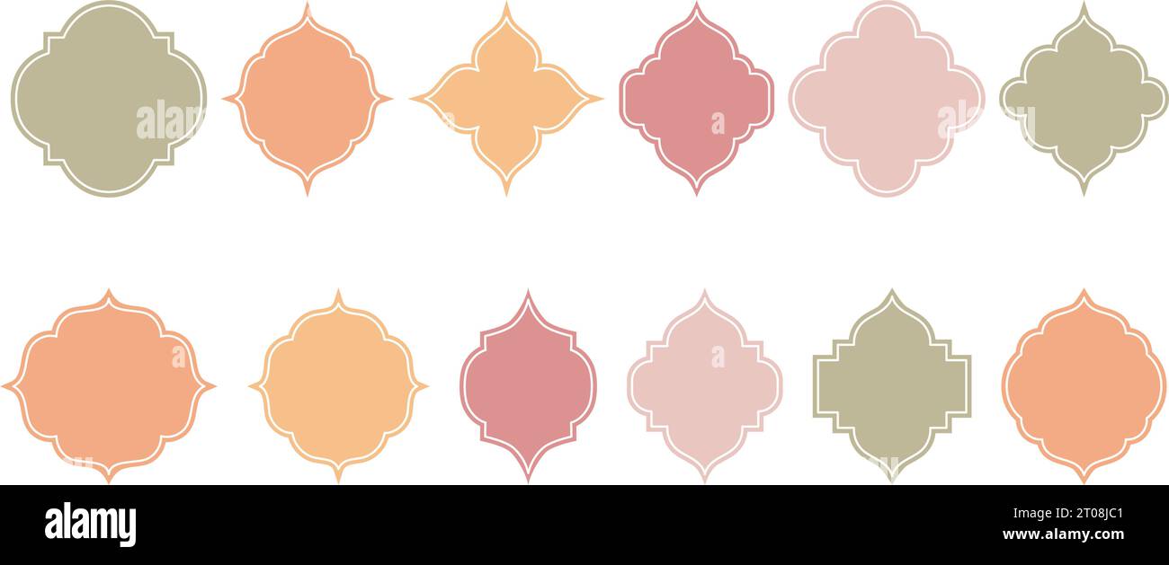 Islamic window flat color and line shape collection. Pastel neutral ...