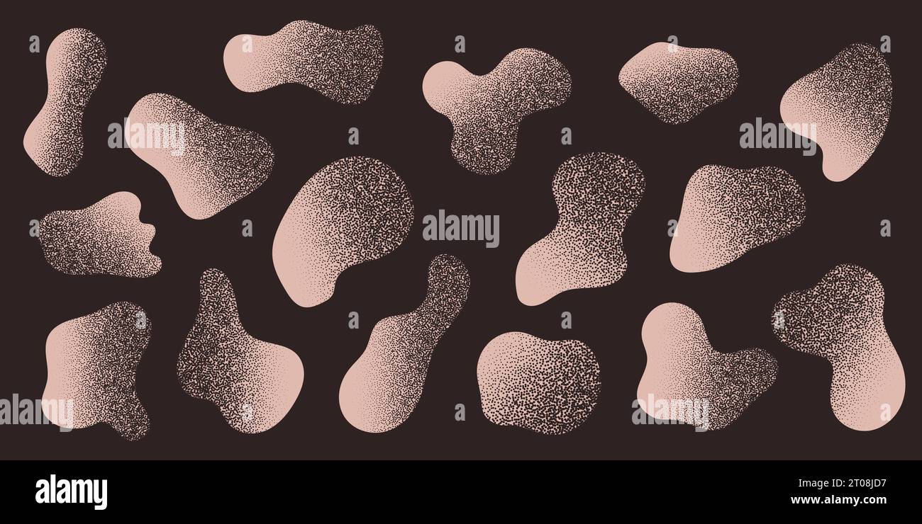 White Amoeba blob with gritty texture, organic abstract shape. Set of Liquid amorphous shapes ...