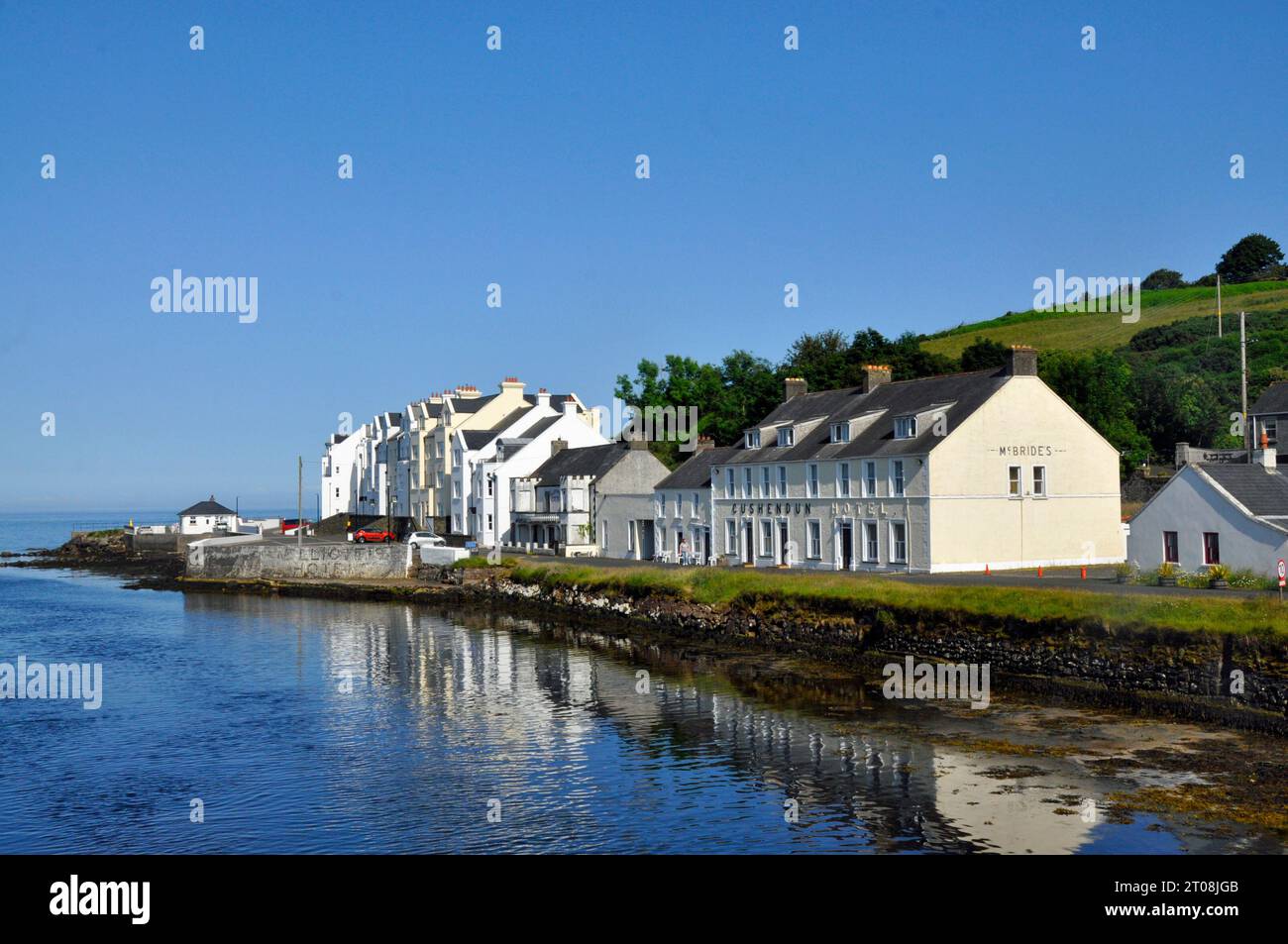View of the seafront in the scenic coastal village of Cushendun, County ...
