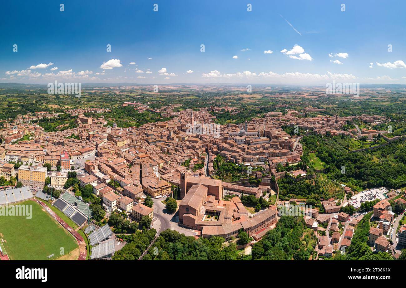 Aerial view of Siena, medieval town in Tuscany, with view of the Dome ...