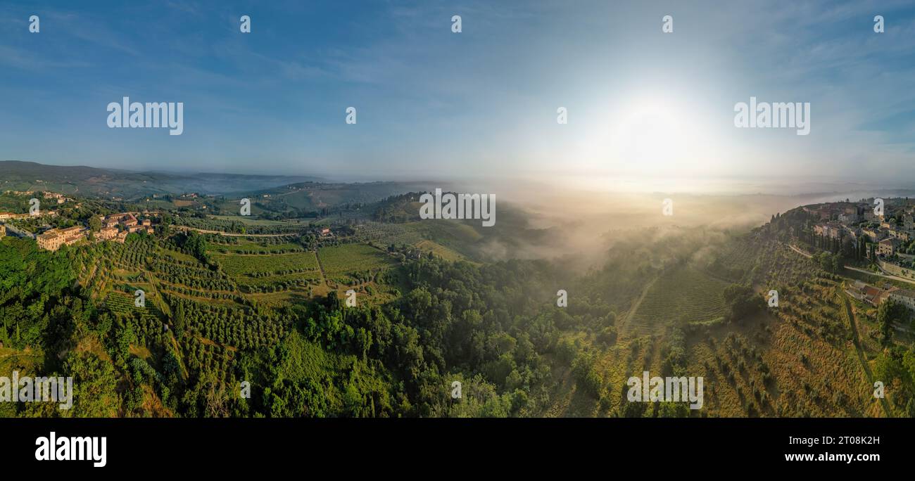 Tuscany landscape with cypress trees and blue sky with clouds Stock ...