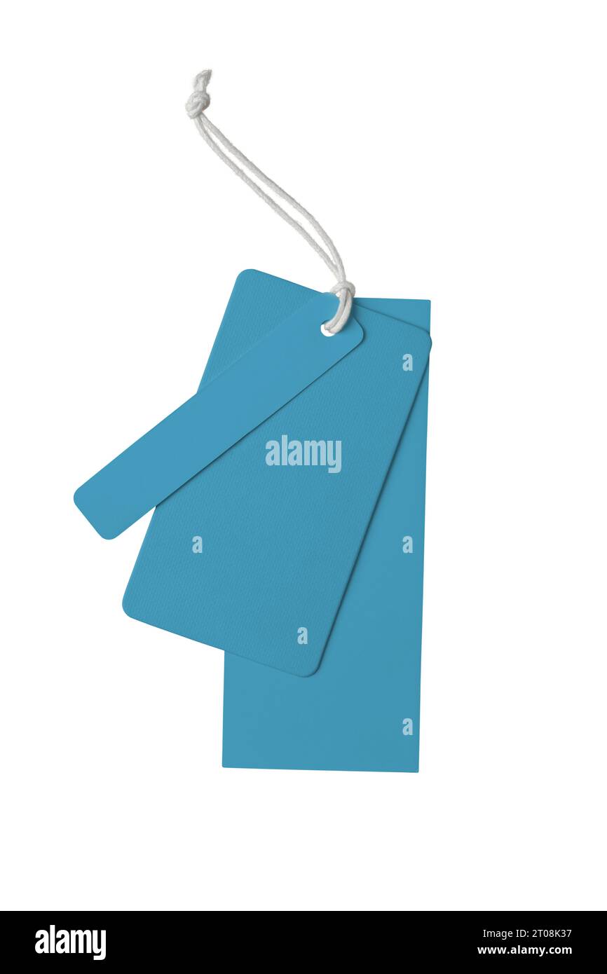 Various shape of blank blue paper label or cloth tag set isolated on ...