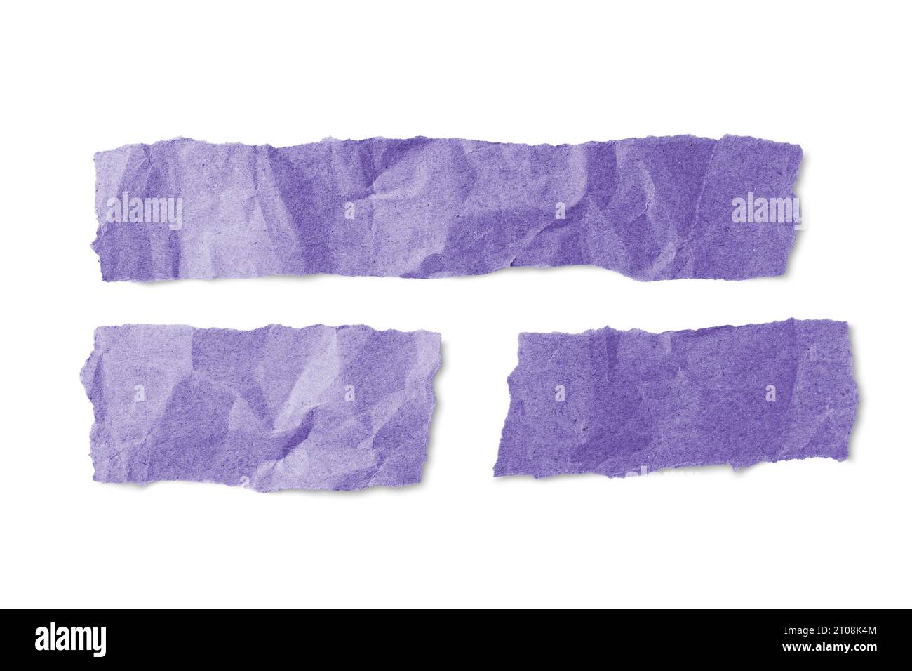 Purple crumpled paper pieces with torn edge isolated on white ...