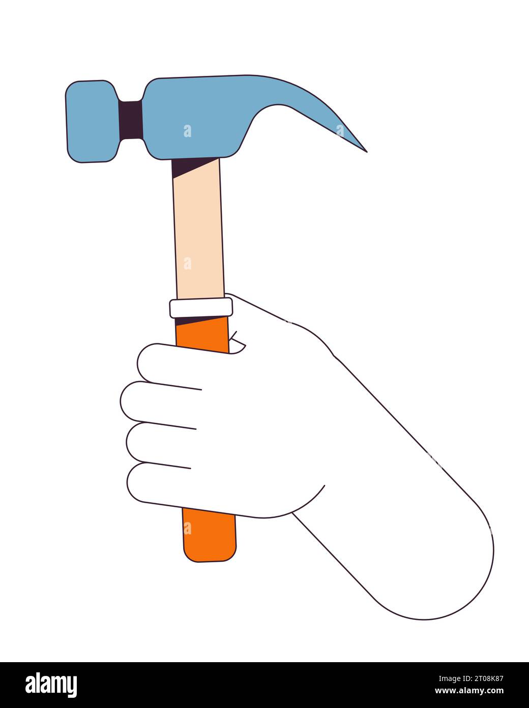 Hammer holding linear cartoon character hand illustration Stock Vector ...