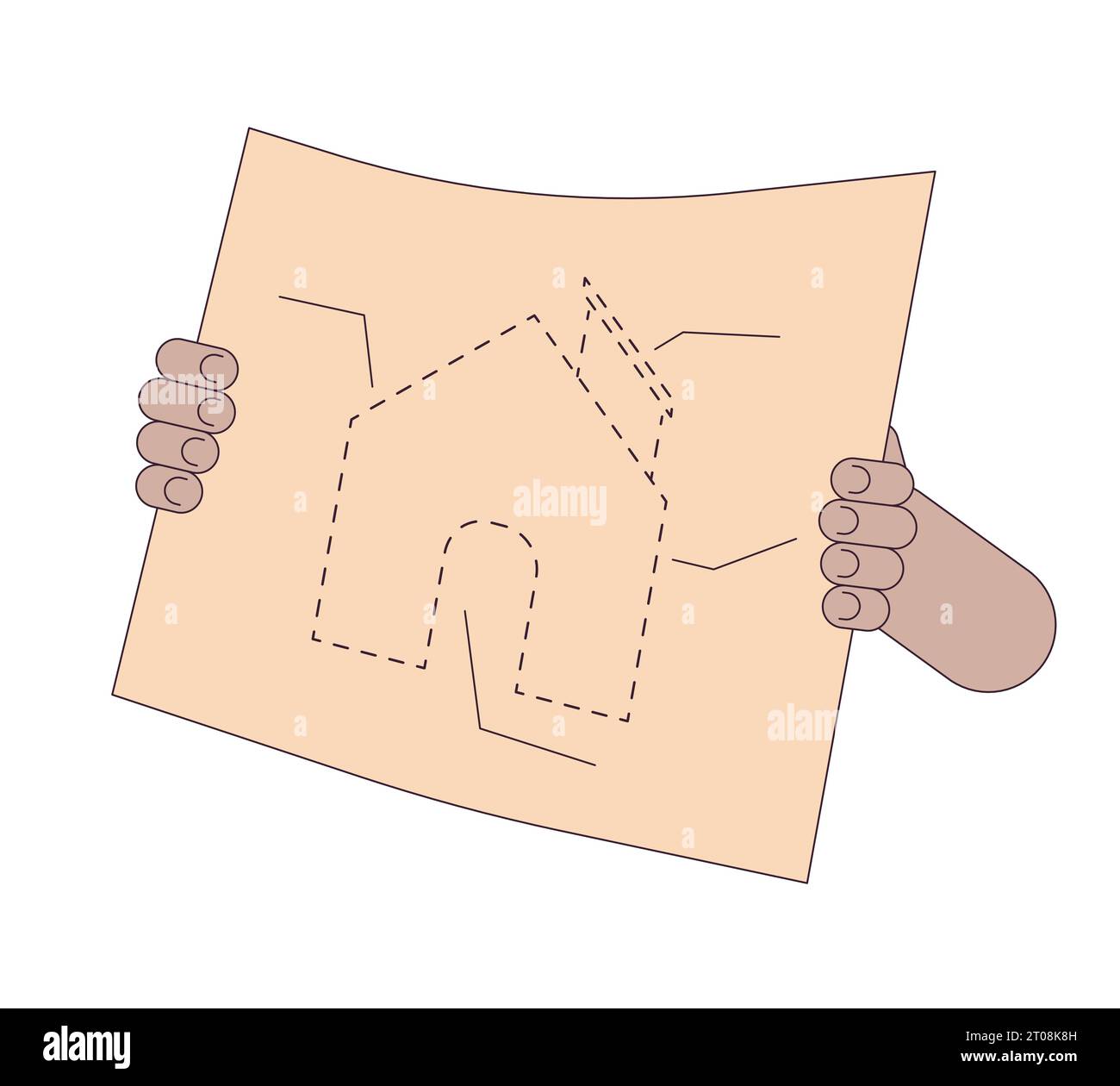 Holding drafting building plan linear cartoon character hands ...